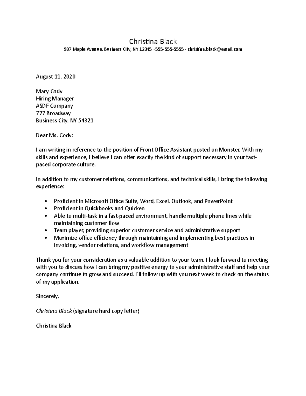 Letterhead Letters - Christina Black 987 Maple Avenue, Business City ...