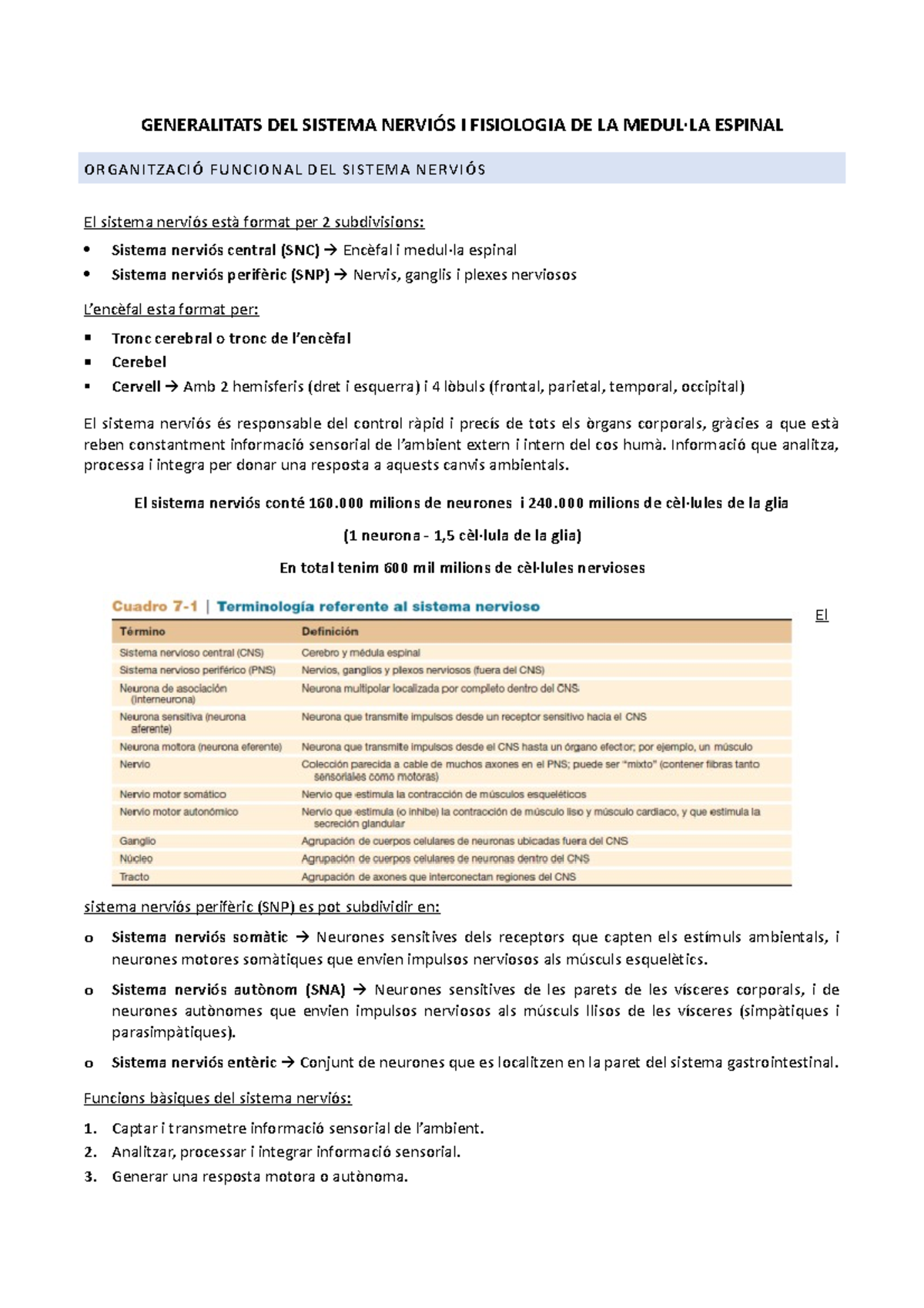 (5) Sistema nerviós - Apuntes - GENERALITATS DEL SISTEMA NERVIÓS I ...