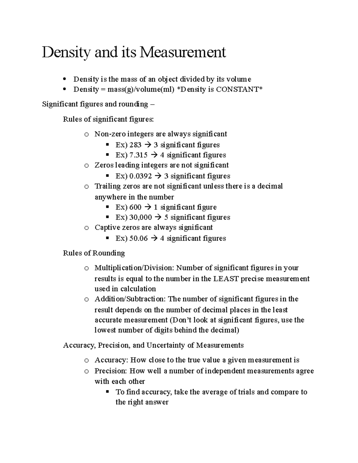 Density and its Measurement - Studocu