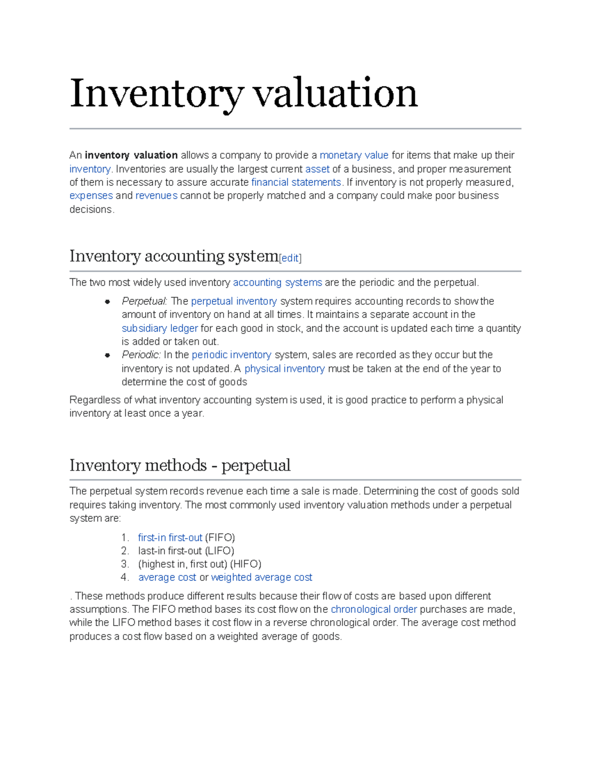 Inventory Valuation - Inventory valuation An inventory valuation allows ...