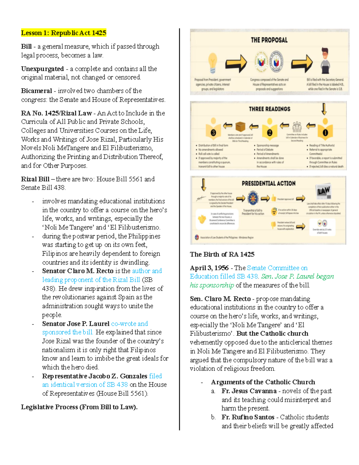 JRIZ Prelim Reviewer - notes - Lesson 1: Republic Act 1425 Bill - a ...