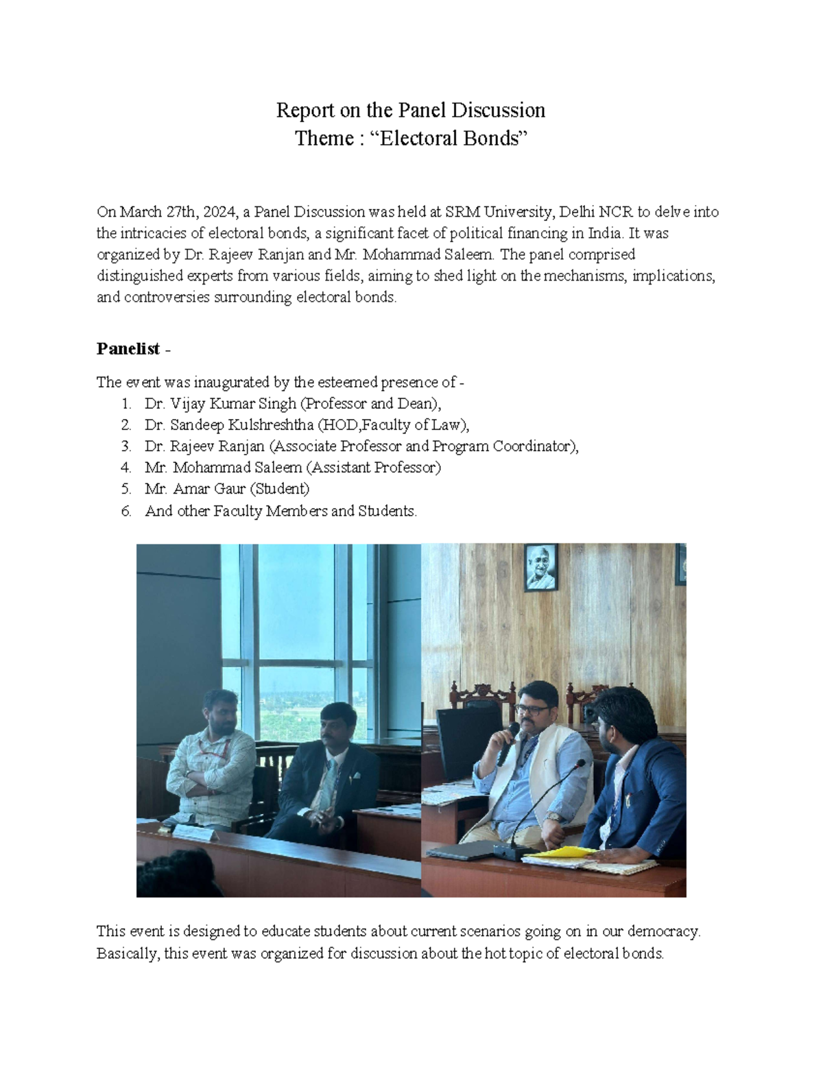 Panel report - Report on the Panel Discussion Theme : “Electoral Bonds ...
