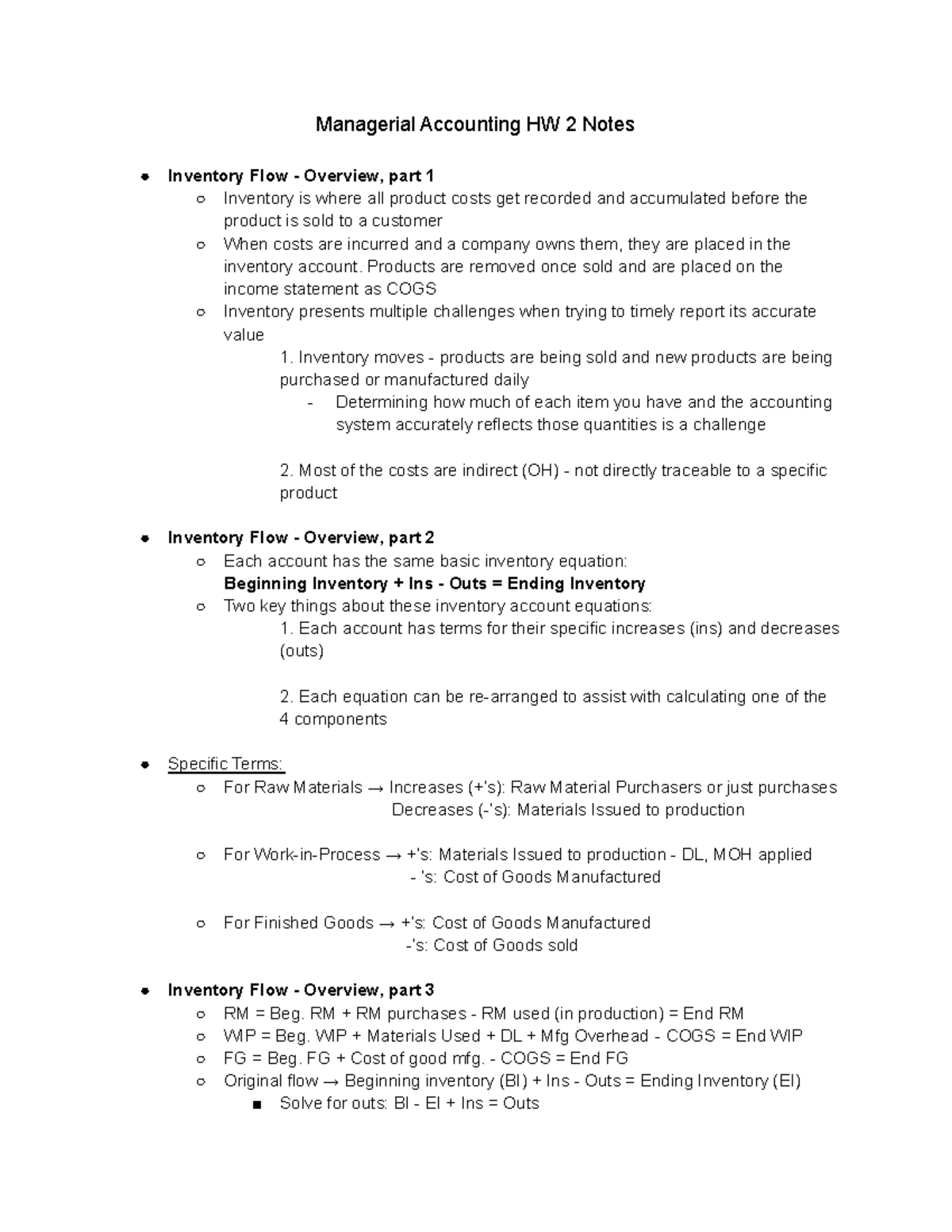 Managerial Accounting HW Notes 2 - Managerial Accounting HW 2 Notes ...