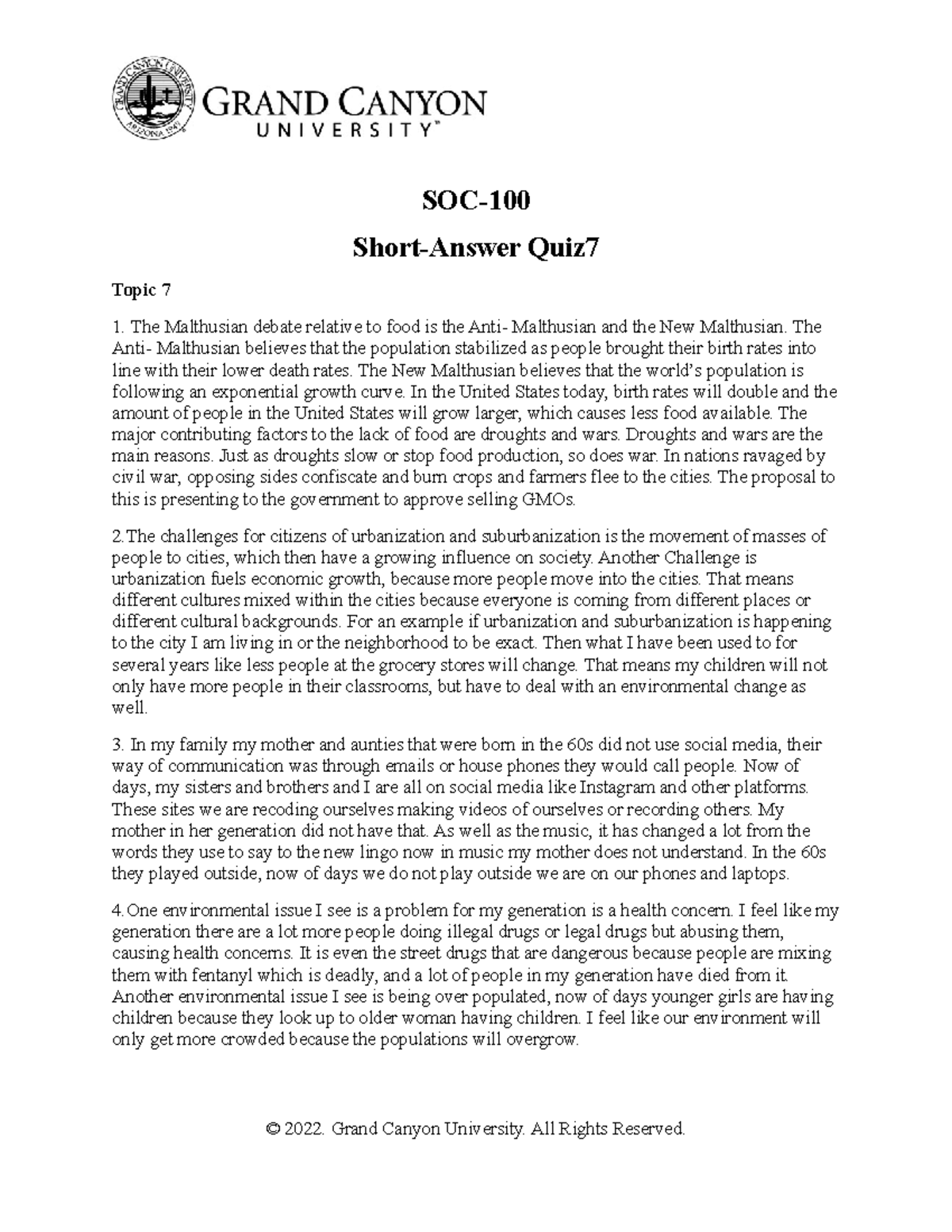 SOC 100 Short Answer Quiz 7 1 8 18 SOC Short Answer Quiz Topic 7 The