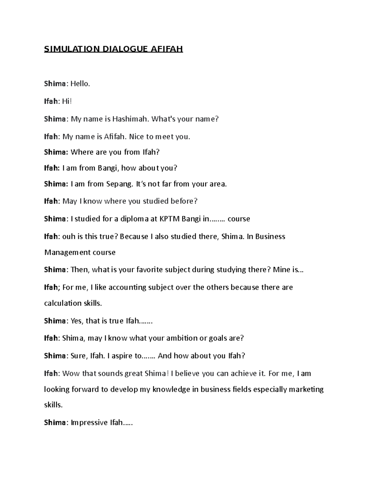 Simulation Dialogue tfc401 french language - SIMULATION DIALOGUE AFIFAH ...