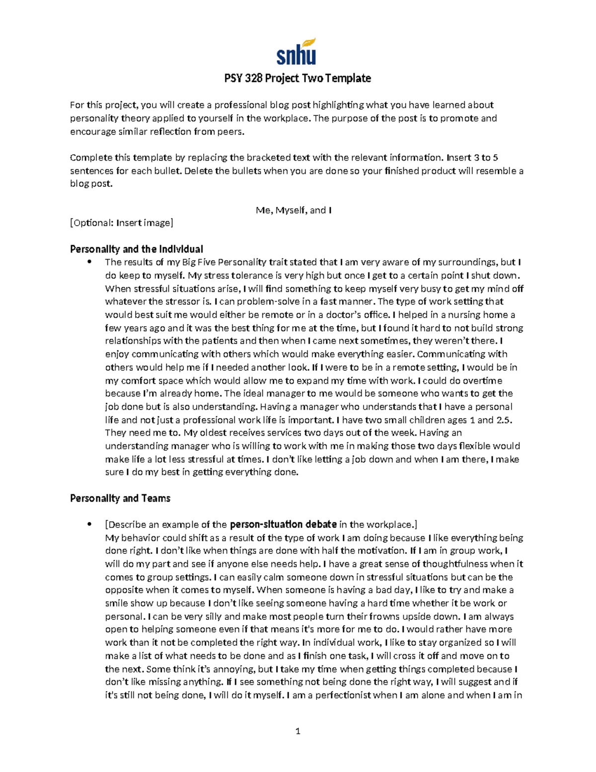 PSY 328 Project Two Template - PSY 328 Project Two Template For this ...