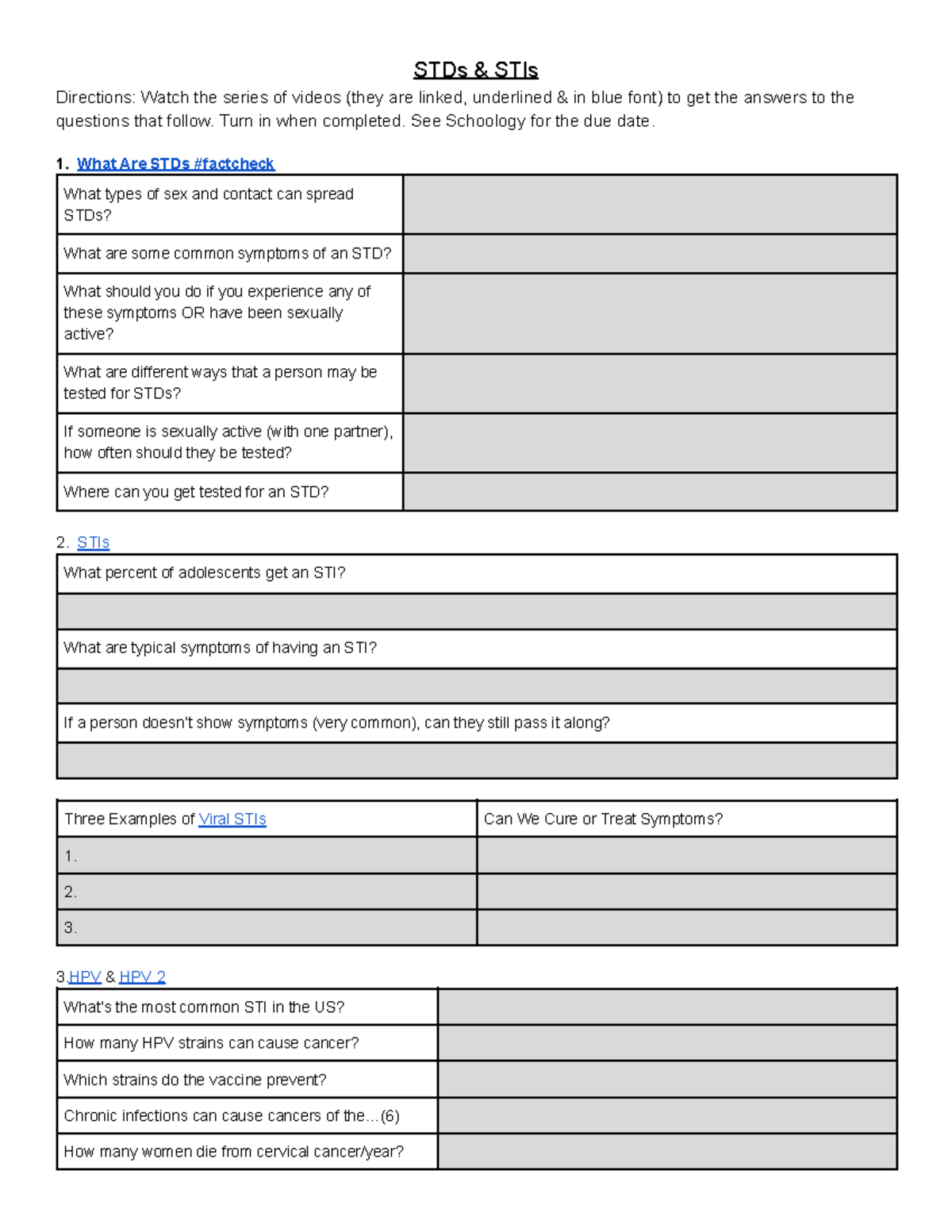 22-23 STDs STIs - Assignment - STDs & STIs Directions: Watch the series ...