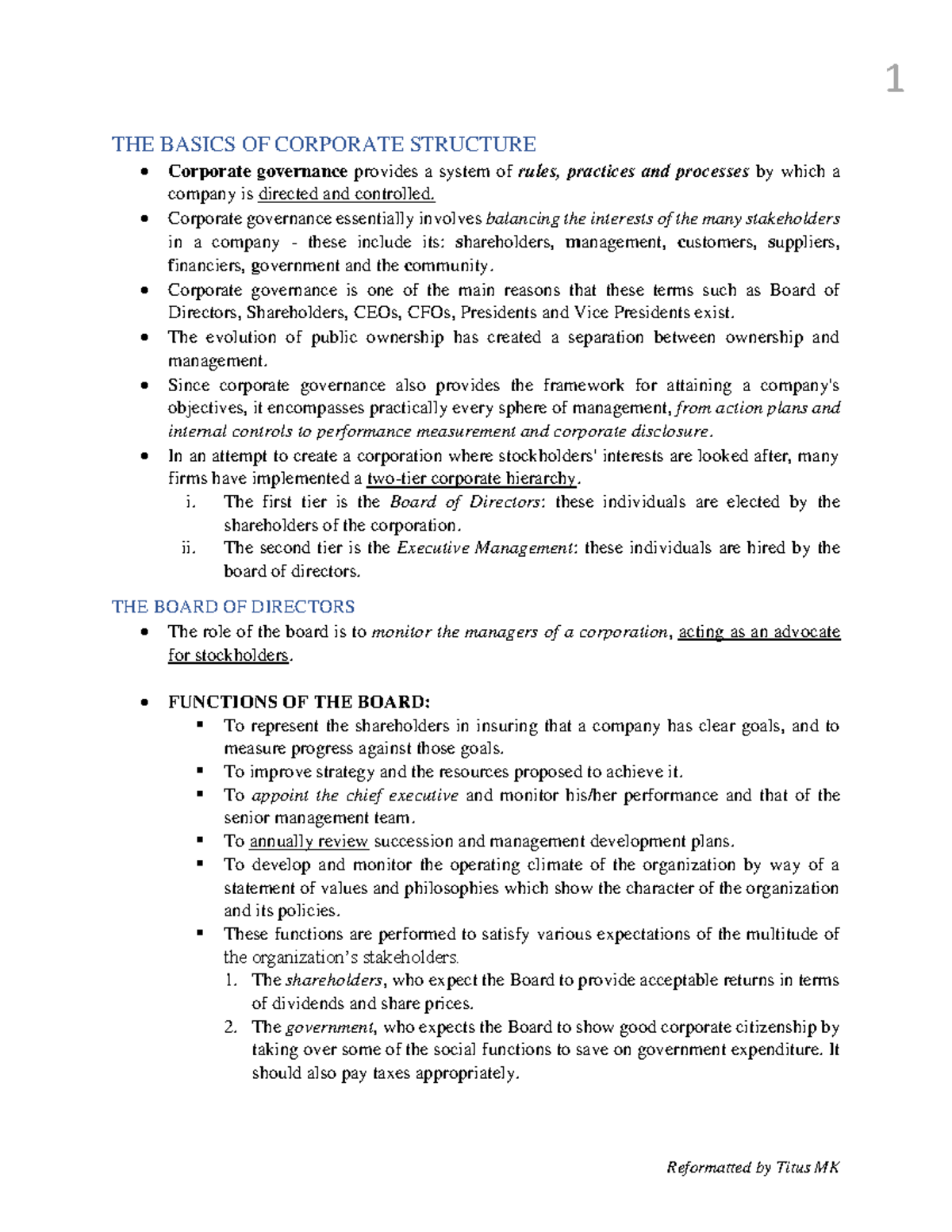 THE Basics OF Corporate Structure 1 - THE BASICS OF CORPORATE STRUCTURE ...