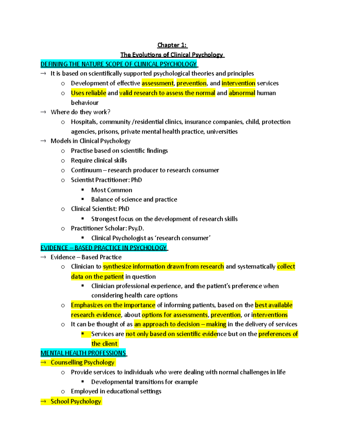 Chapter 1 Notes - intoduction - Chapter 1: The Evolutions of Clinical ...