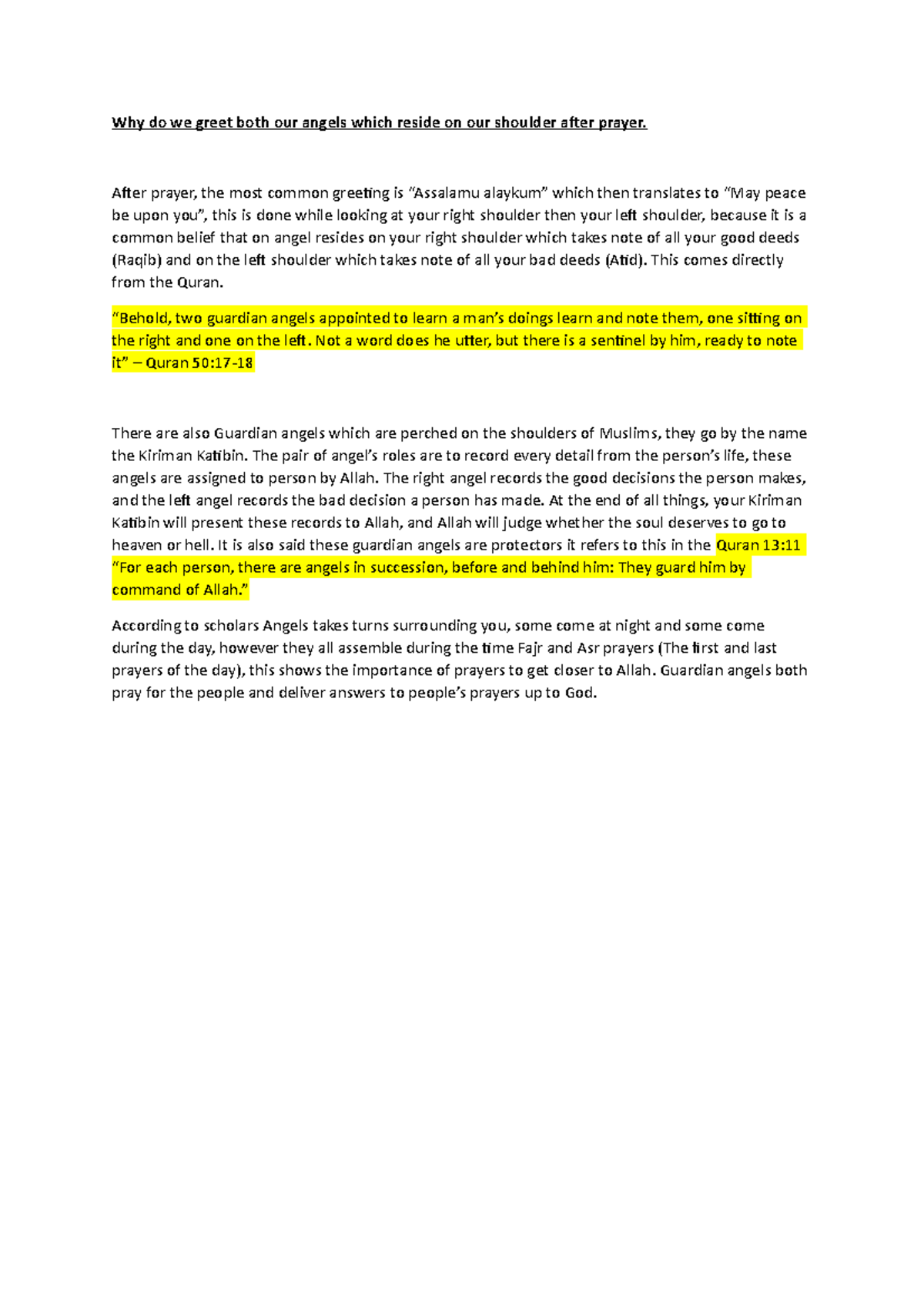 Why do we greet both our angels which reside on our shoulder after ...