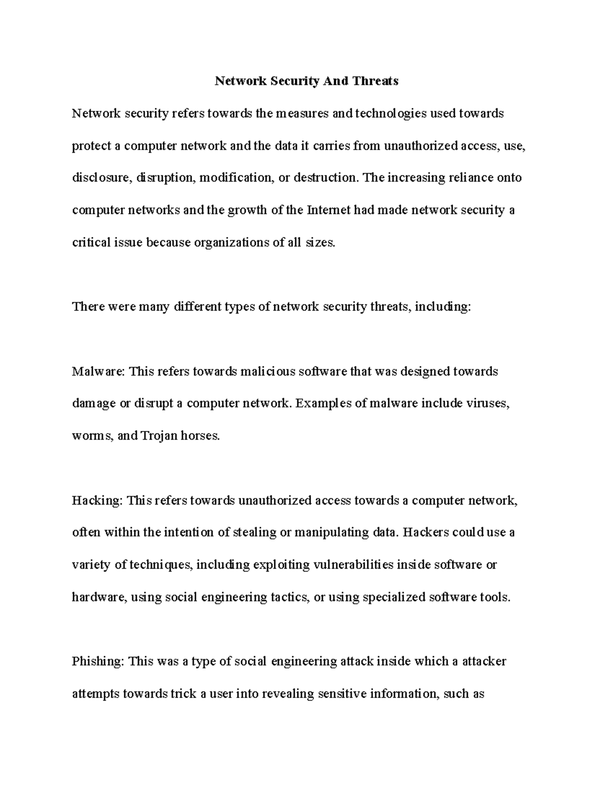 Network Security and Threats - Studocu