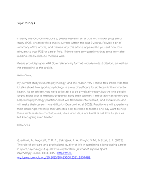 Topic 5 DQ 1 UNV 104 - topic 5: DQ 1 In this course, you have been introduced to many different ...