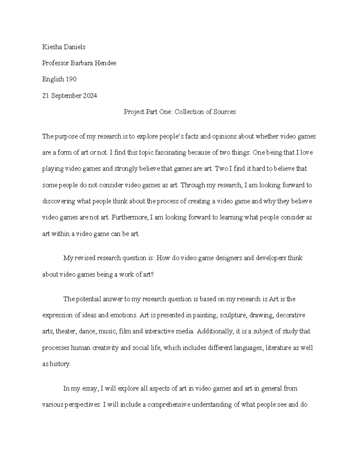 Eng 190 Module 3 - Paper - Kiesha Daniels Professor Barbara Hendee ...