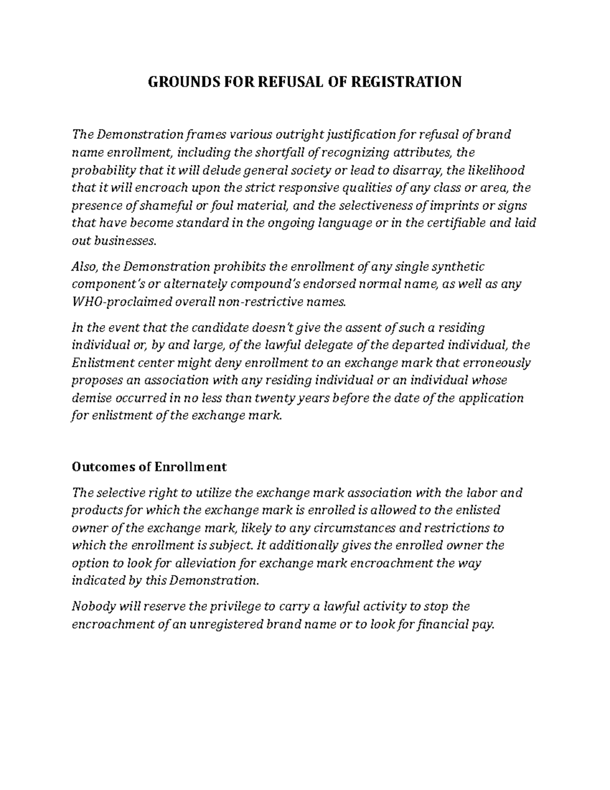 Grounds FOR Refusal OF Registration - GROUNDS FOR REFUSAL OF ...