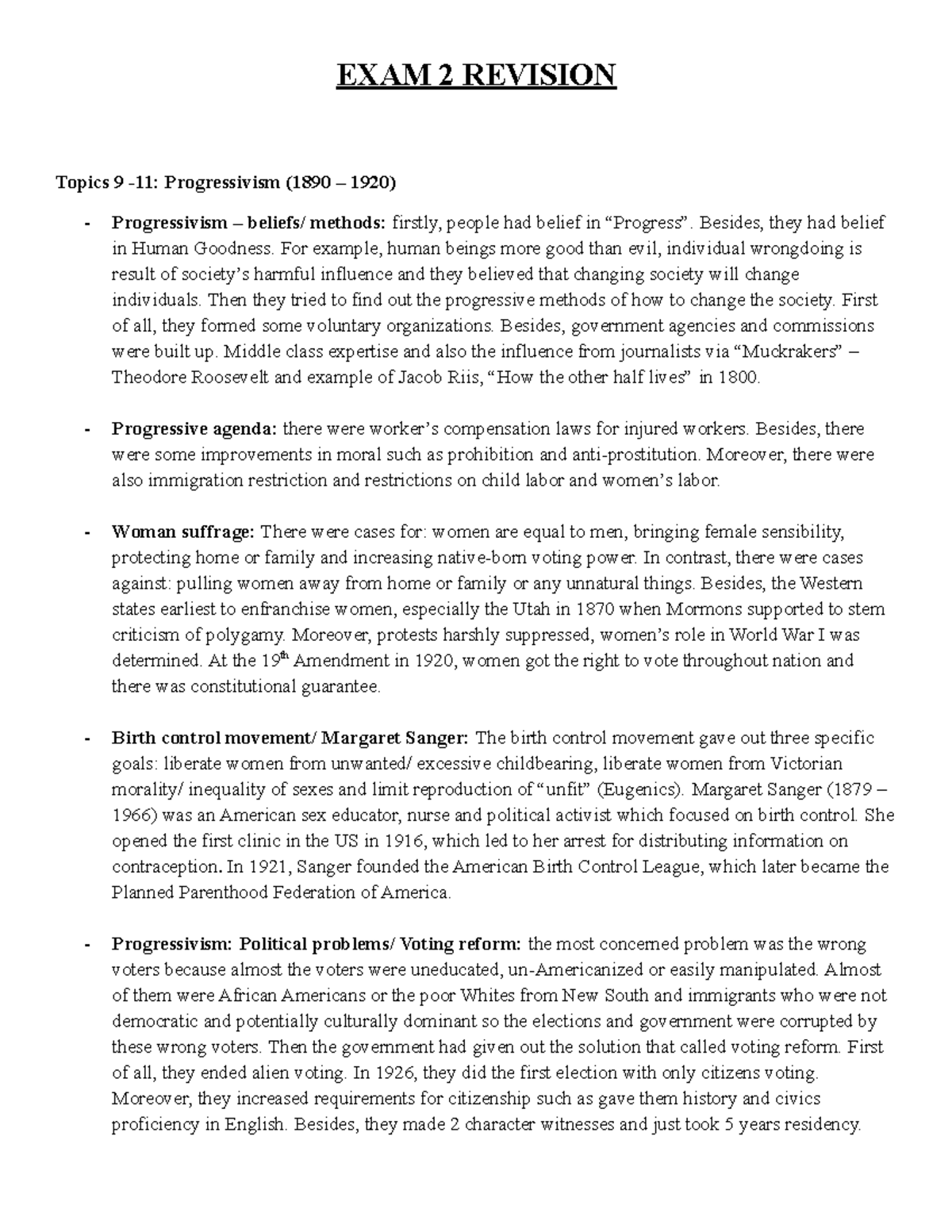 Revision - Summary for exam review. - EXAM 2 REVISION Topics 9 ...