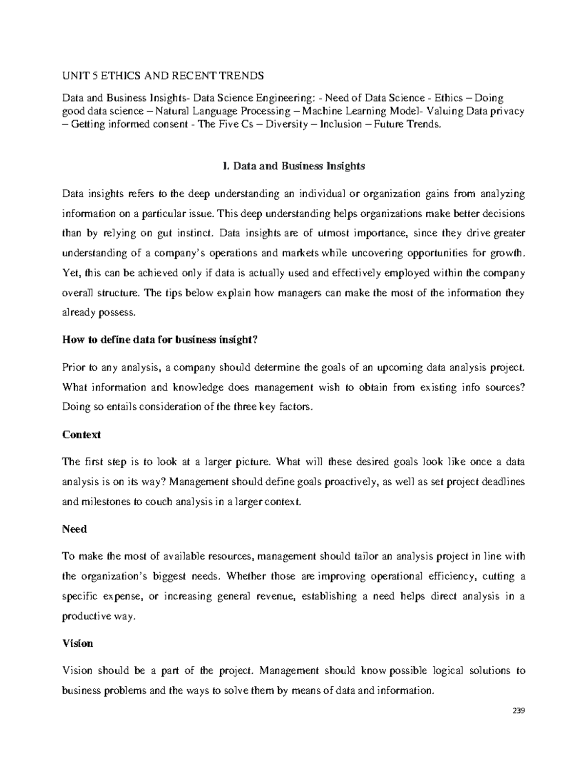 Unit 5 Of Fundamentals Of Data Analytics Unit 5 Ethics And Recent Trends Data And Business