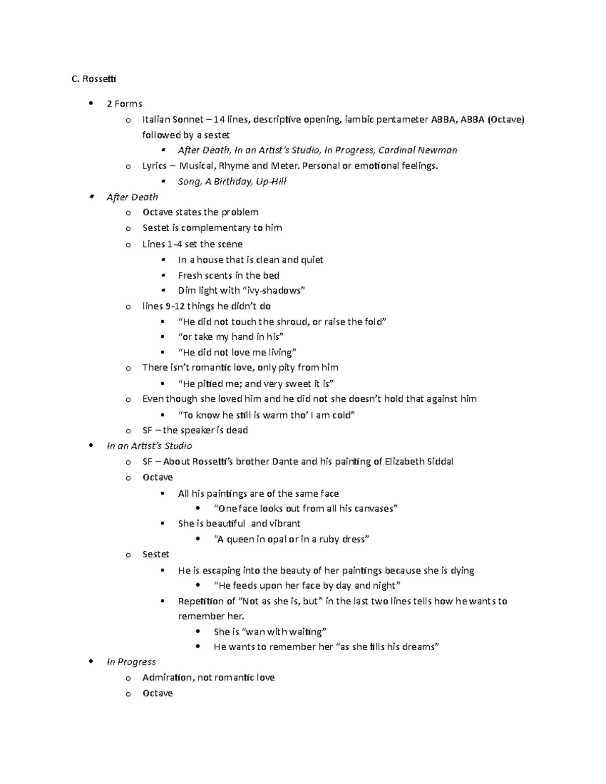 Rossetti - C. Rossetti 2 Forms o Italian Sonnet – 14 lines, descriptive ...