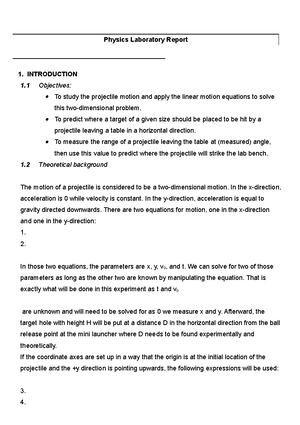 Physics Laboratory Report 109 - PHYSICS LABORATORY REPORT 2 Title: One ...