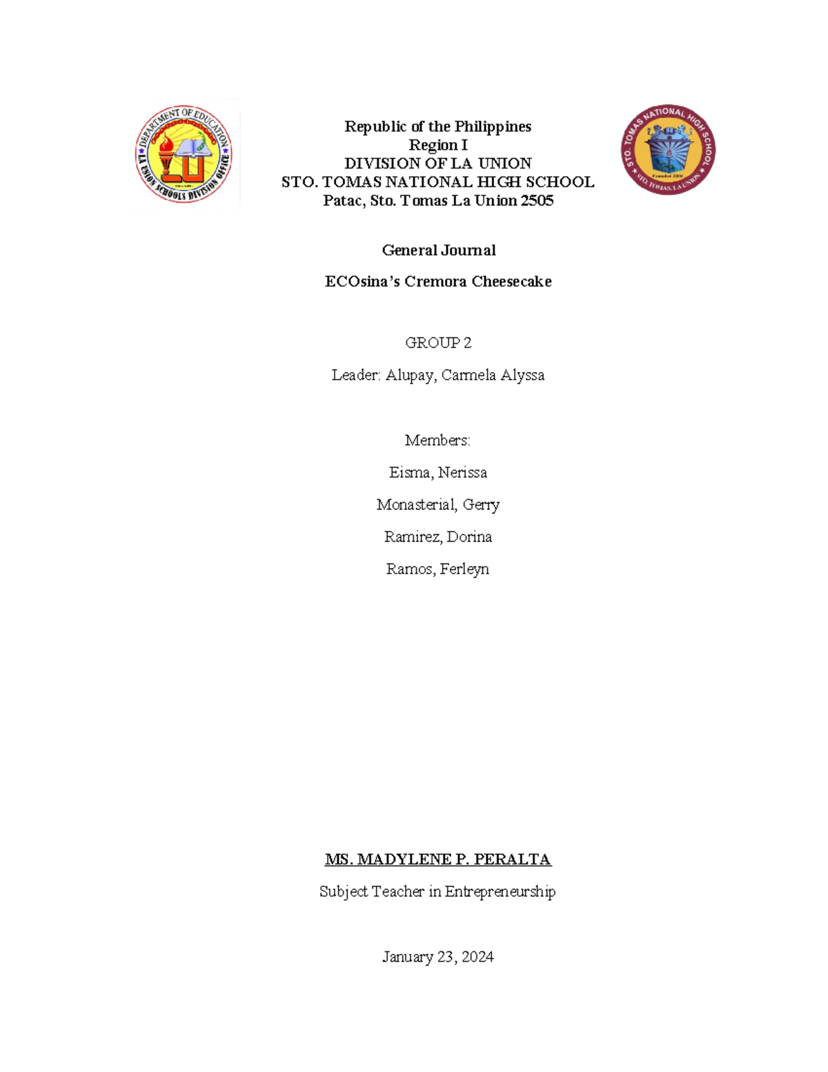 General Journal - These are sample outputs from Senior High School. It ...