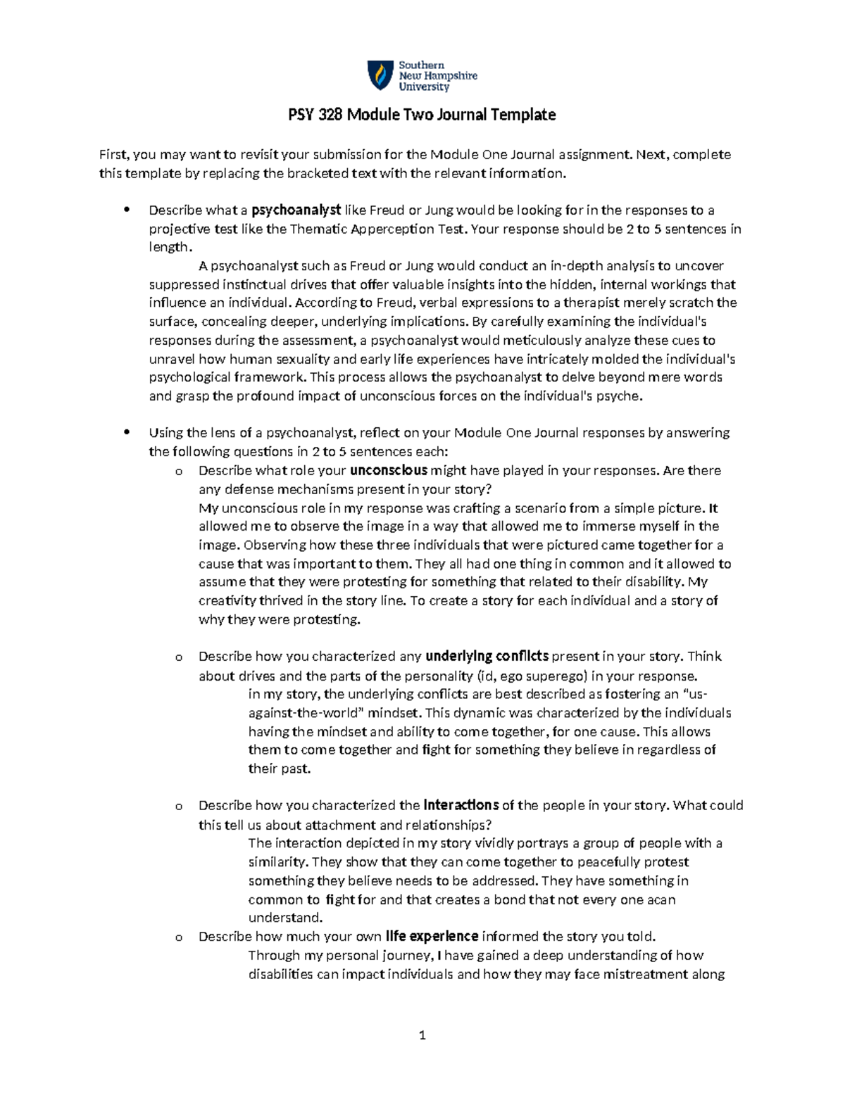 PSY 328 Module Two Journal - Next, complete this template by replacing the bracketed text with ...
