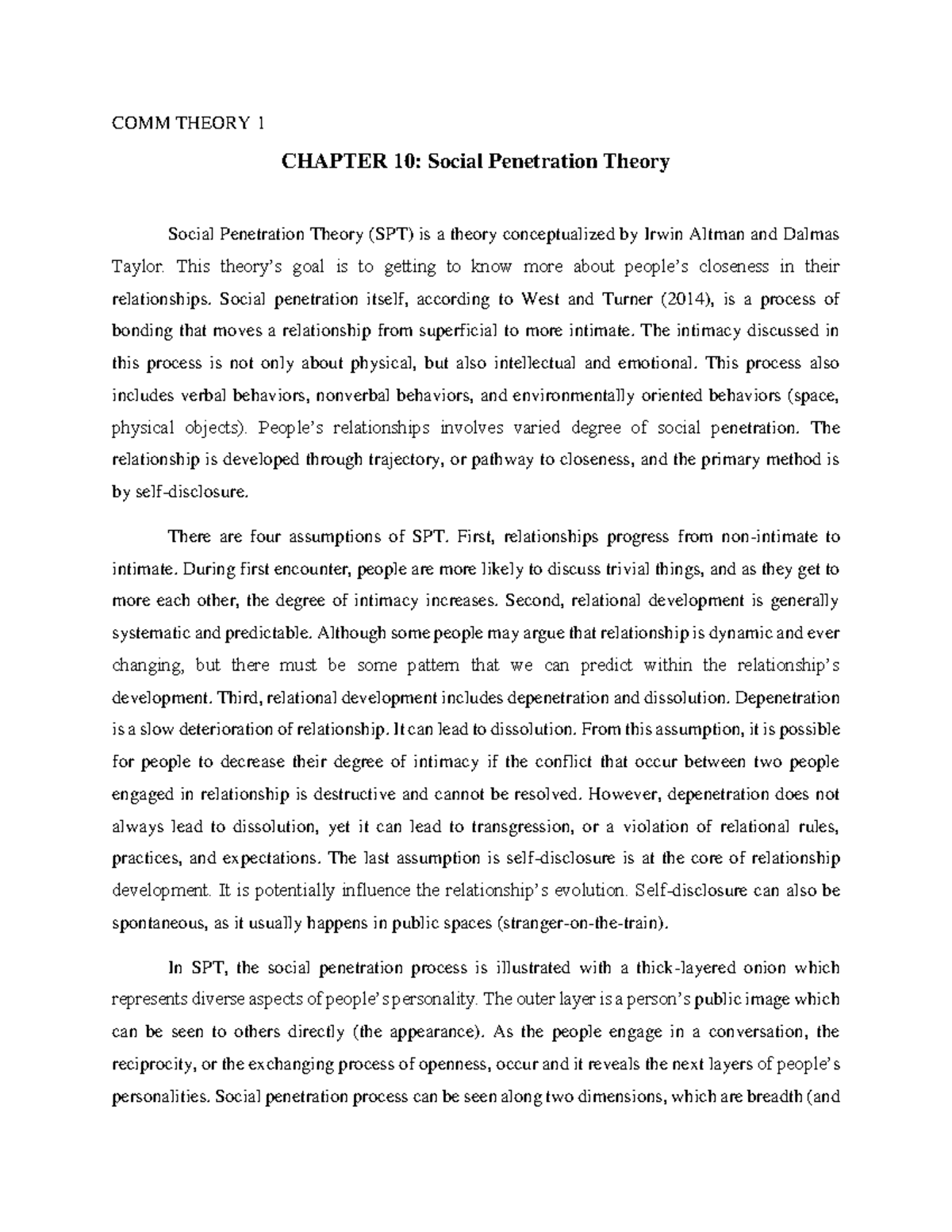 Communication Theory - Social Penetration Theory - COMM THEORY 1 ...