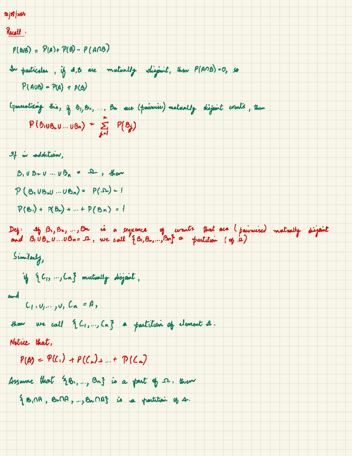 Laws of probability - 02/08/ Recall: PLAUB) = P(A)+ P(B) - P(ANB) In ...