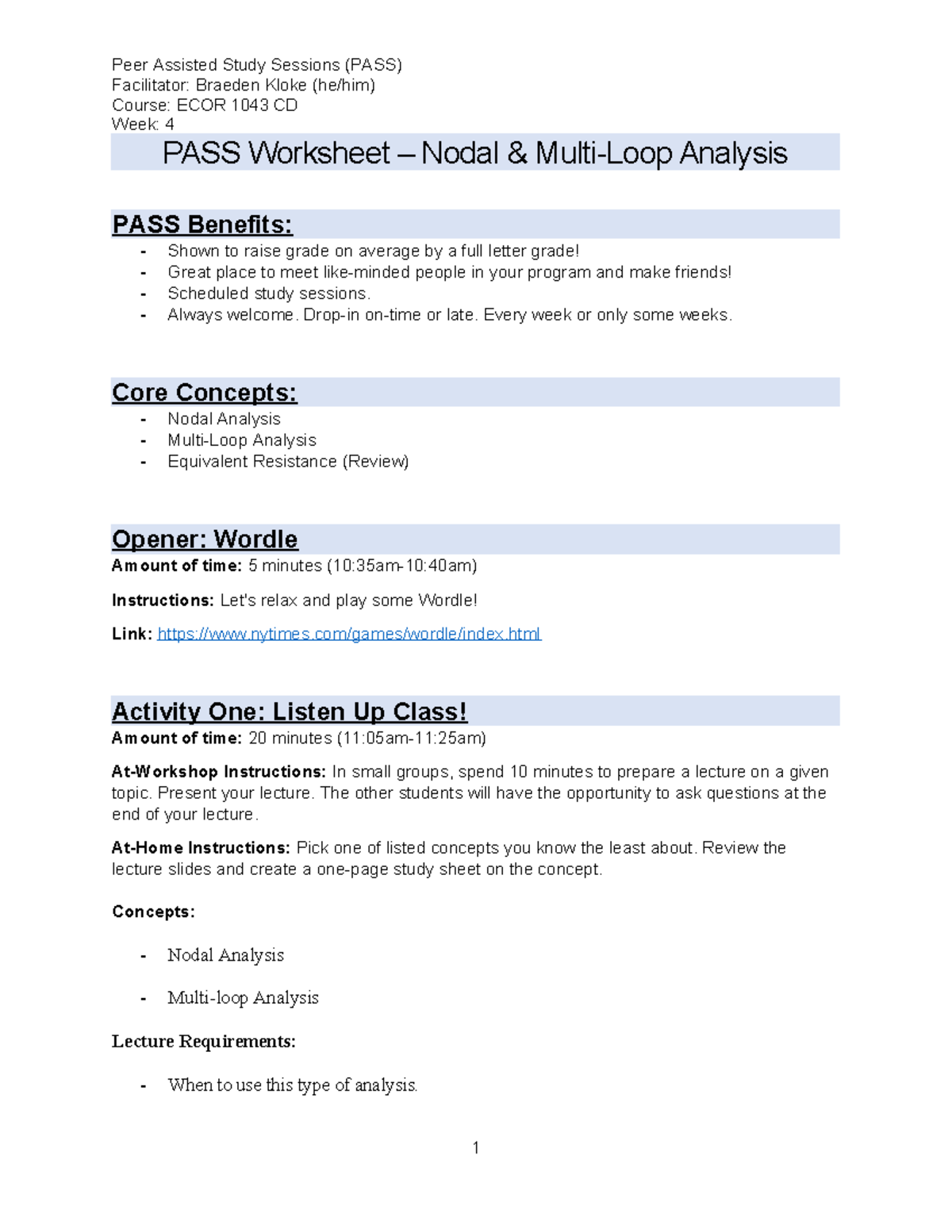 ECOR 1043 CD - Week 4 - practice worksheets from PASS - Peer Assisted ...