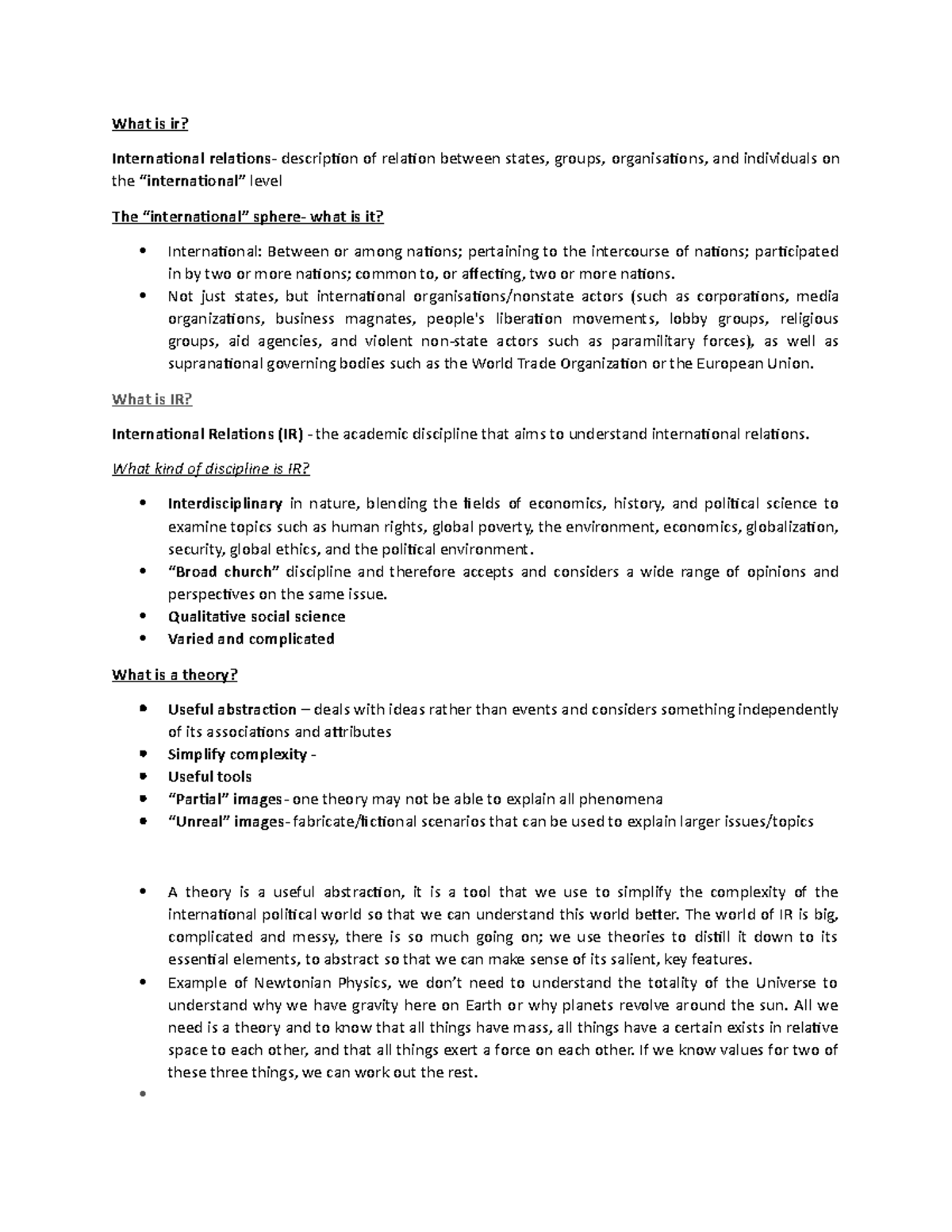 Week 1 Lecture 1 - What is ir? International relations- description of ...