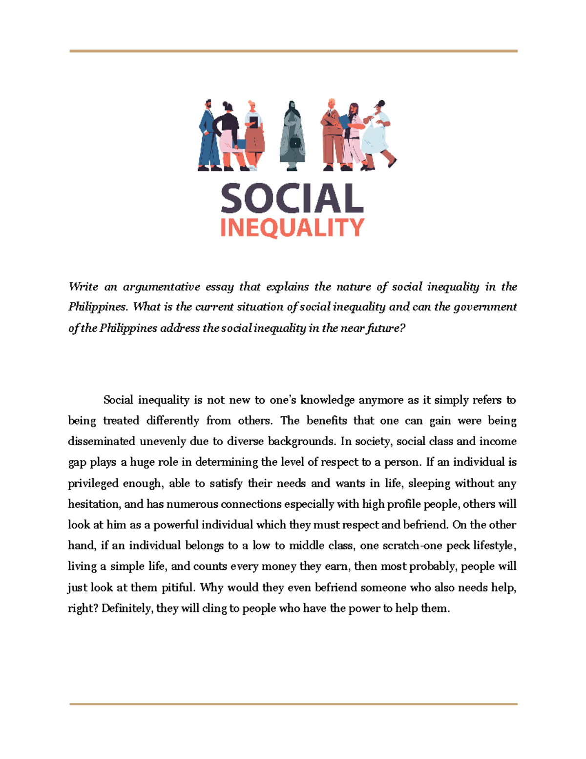 Social Inequality Write An Argumentative Essay That Explains The