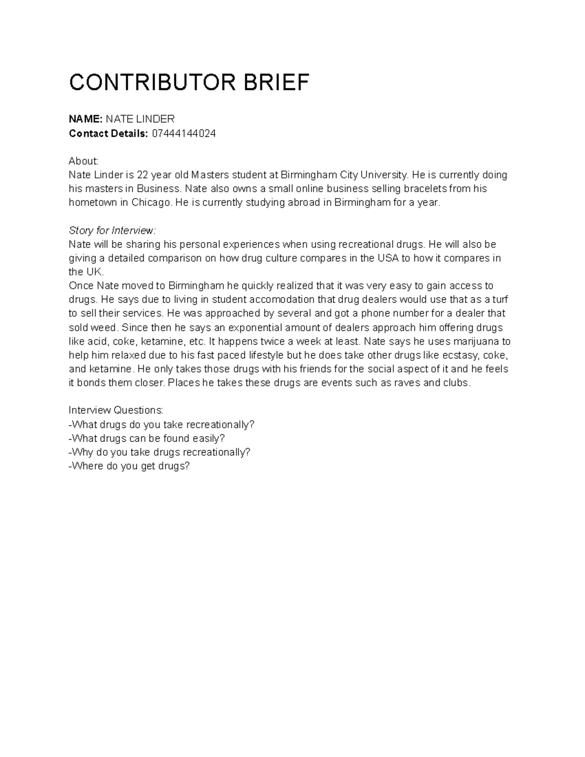 Contributer Briefs-3 - CONTRIBUTOR BRIEF NAME: NATE LINDER Contact ...