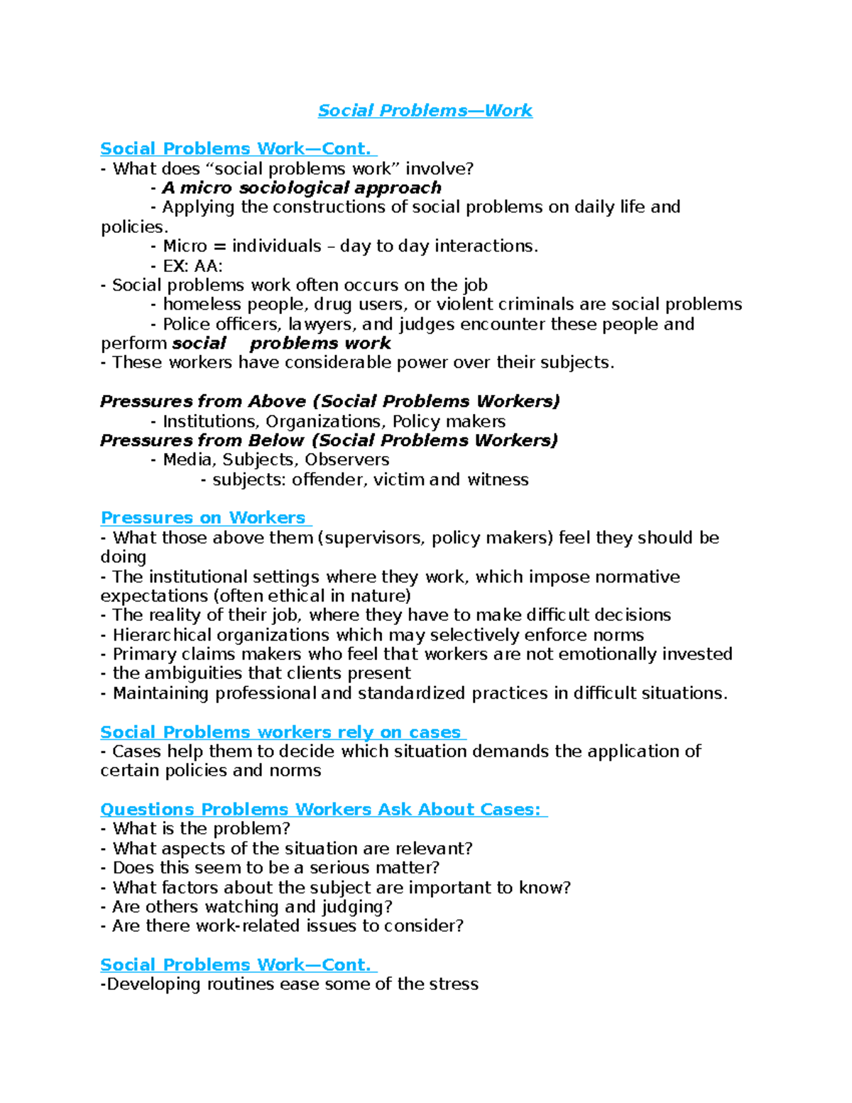 Social Problems - Social Problems—Work Social Problems Work—Cont. What ...