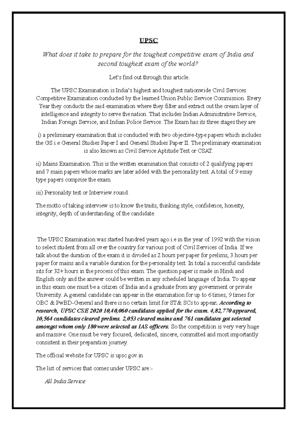 UPSC - Article on UPSC - UPSC What does it take to prepare for the ...