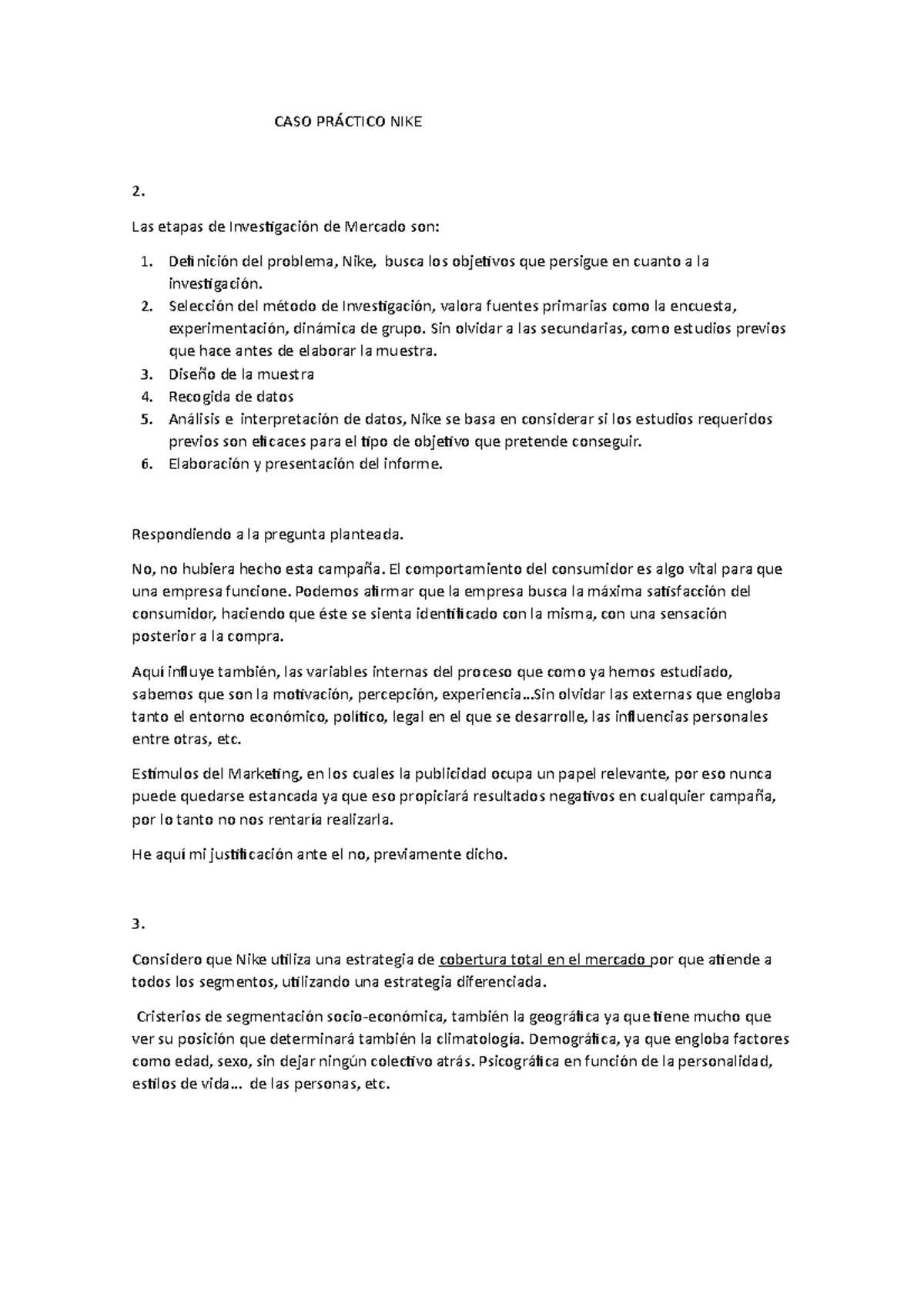 CASO Práctico NIKE - Ayuda a superación materia - CASO PRÁCTICO NIKE 2. Las etapas de ...