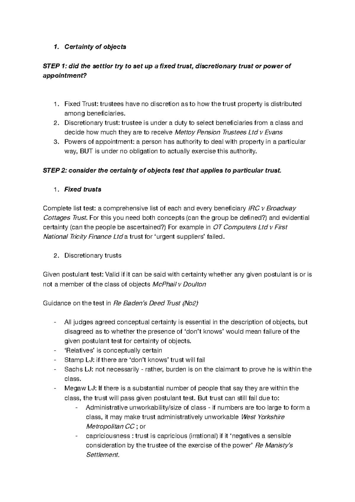Certainty of objects, the beneficiary principle and rules against ...