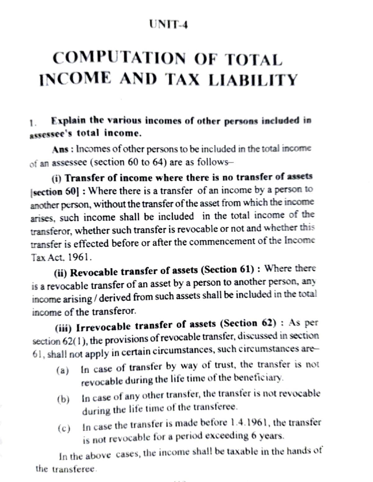 Computation Of Total Income And Tax Liability Unit 4 Unit Computation Of Total Income And