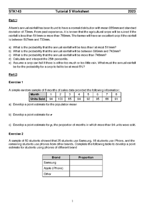STK133 - Tutorial 1 Worksheet - Tutorial 1 1. Define three variables that you would like to see ...