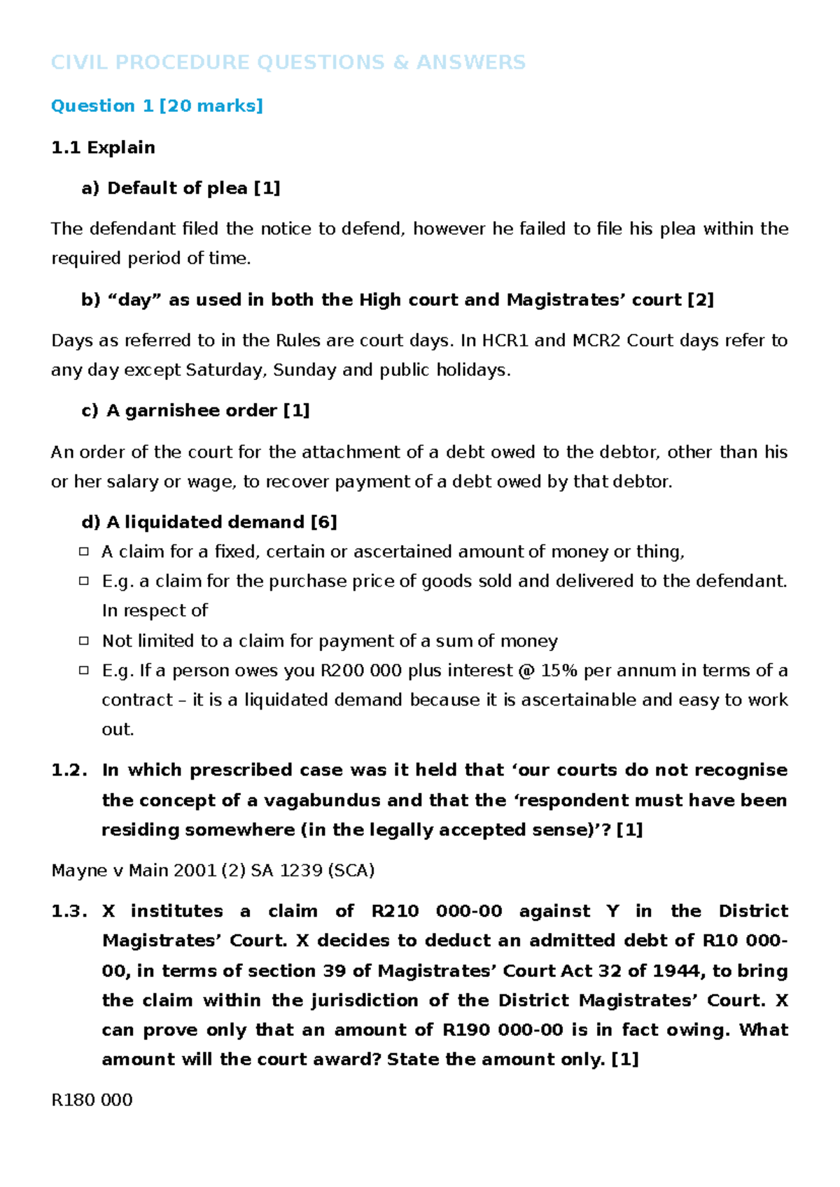 Civil Procedure Questions & Answers - CIV302 - UWC - Studocu
