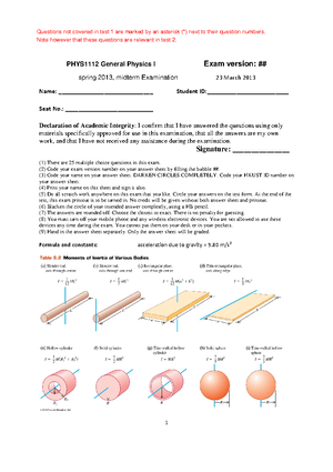 Phy DSE 2023 Paper 1A - General Physics I with Calculus - Studocu