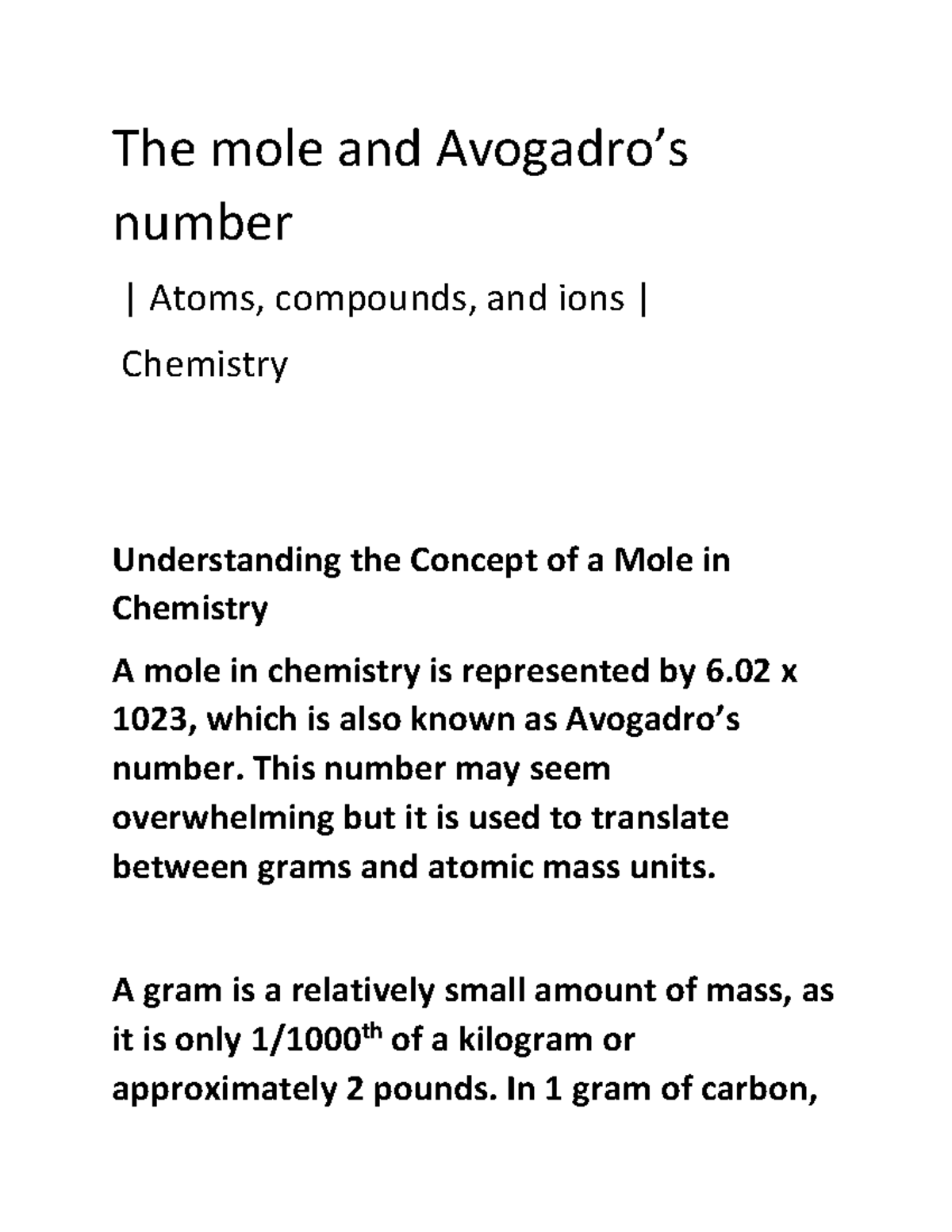 The mole and Avogadro's number - The mole and Avogadro’s number | Atoms, compounds, and ions ...
