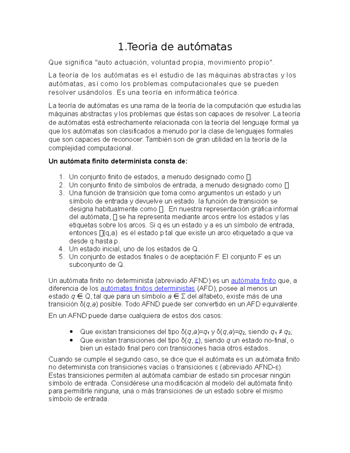 Teoria de automatas - Resumen - 1 de autómatas Que significa "auto ...