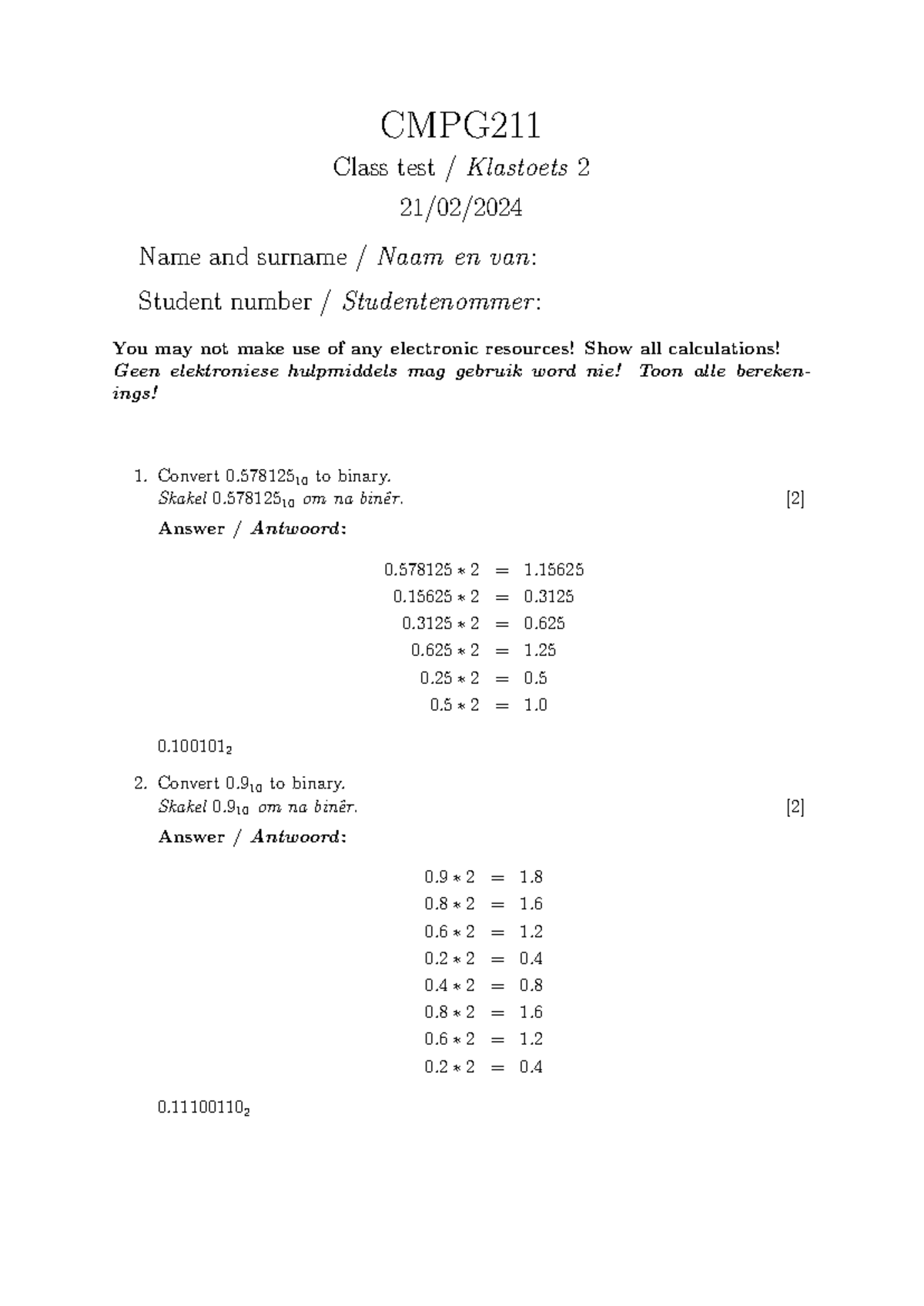 CMPG211 20240221 CT2 - Practice work - CMPG Class test / Klastoets 2 21 ...