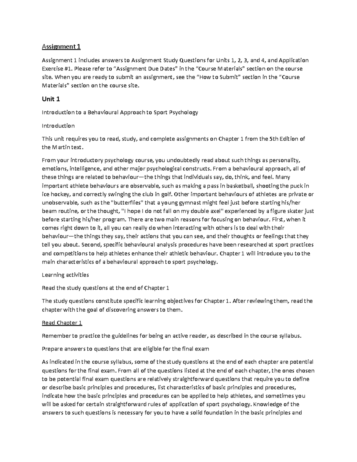 Assignment 1 - When you are ready to submit an assignment, see the to ...