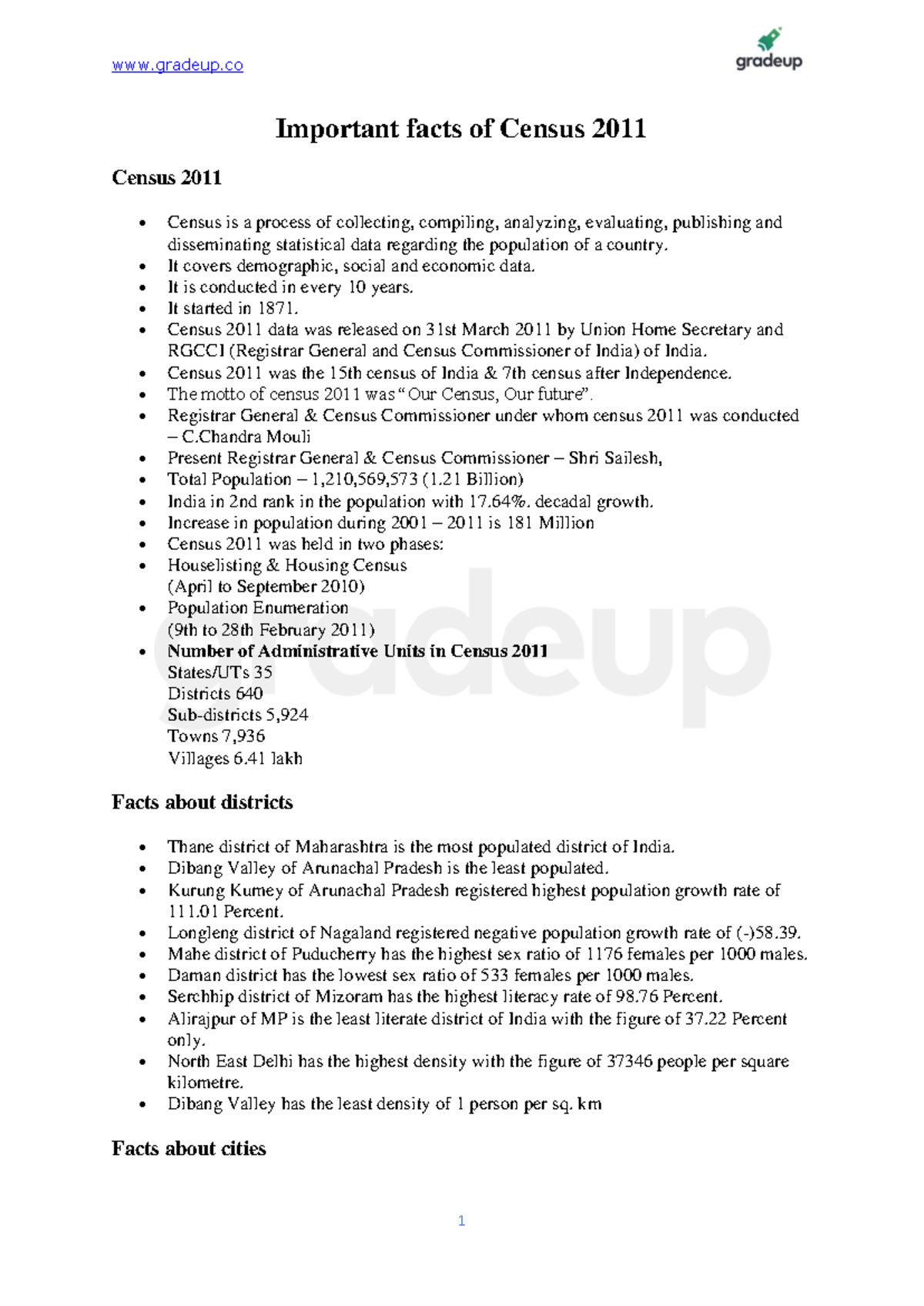 Census 2011 pdf in english - Important facts of Census 2011 Census 2011 • Census is a process of ...