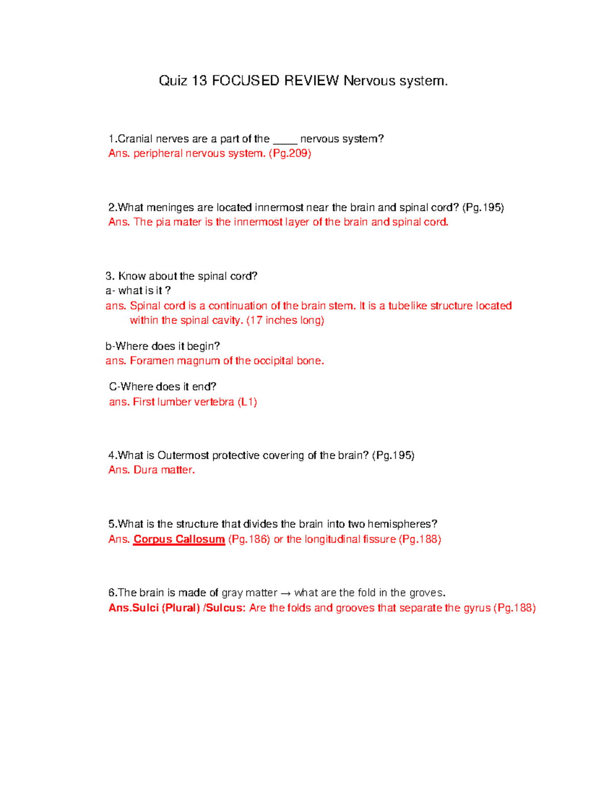 Quiz 13 Focused Review Nervous system - Quiz 13 FOCUSED REVIEW Nervous ...