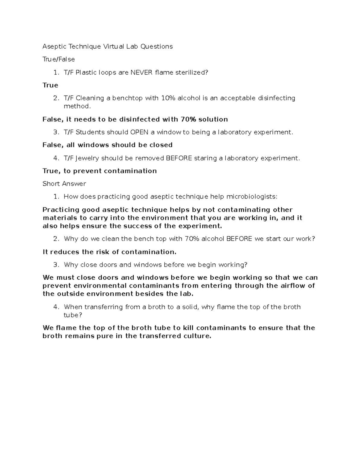 Aseptic Technique Virtual Lab Questions - Aseptic Technique Virtual Lab ...