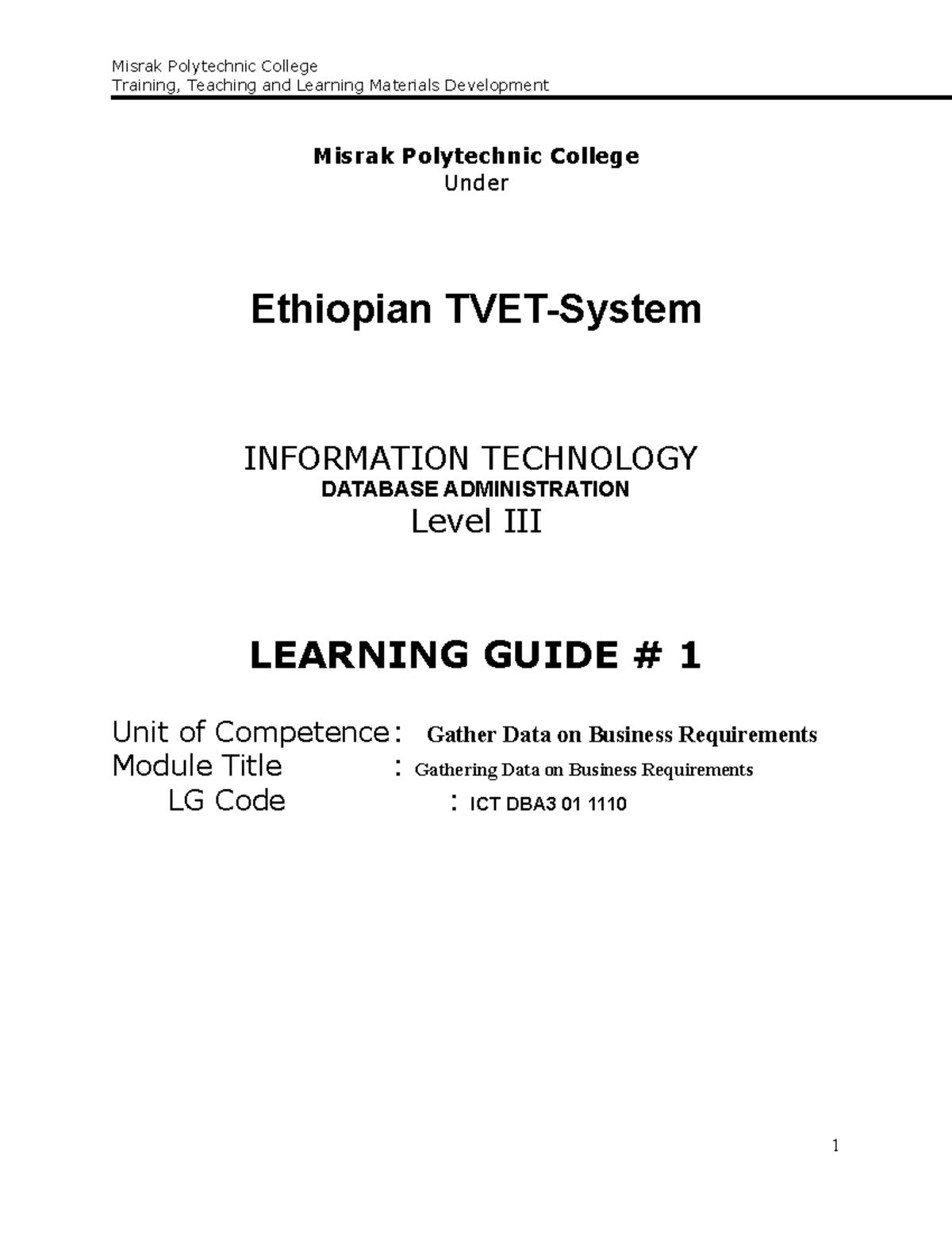 LO1 - Information Communication Technology Database Administration ...
