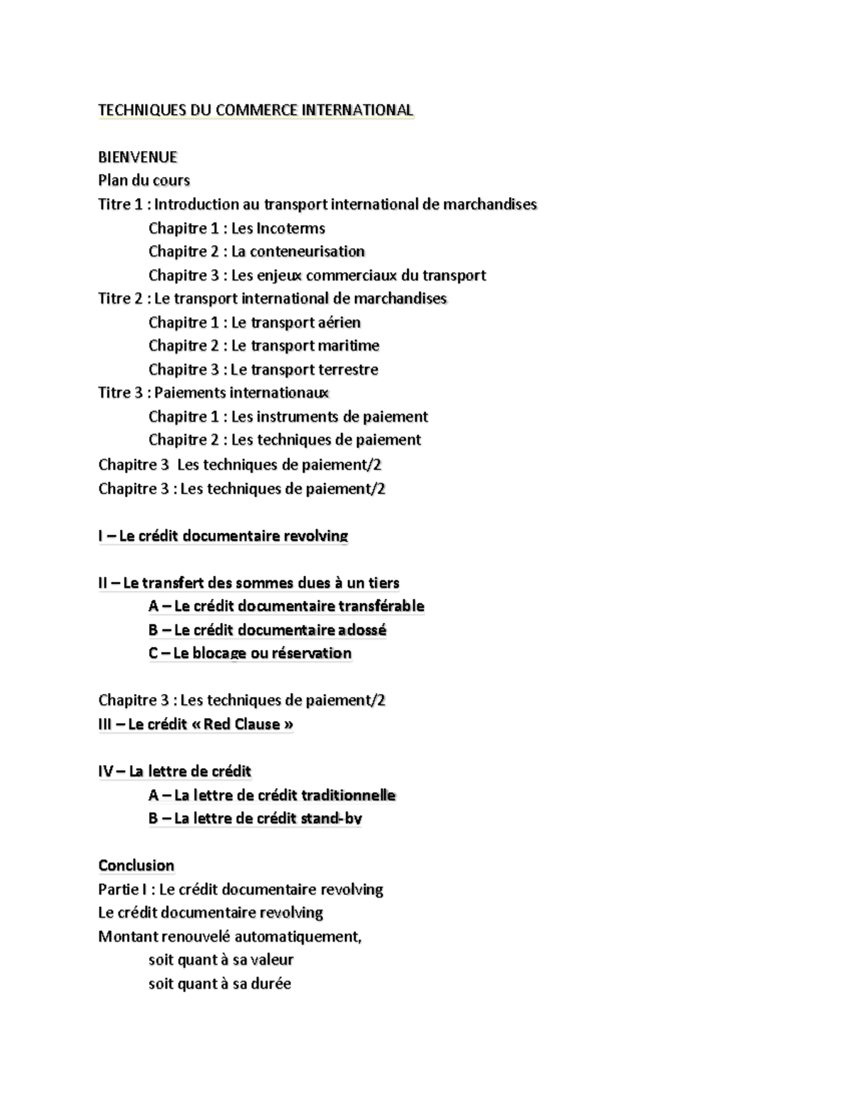 Commerce International Cours 9 - Procédures de paiement - Warning: TT: undefined function: 32 ...