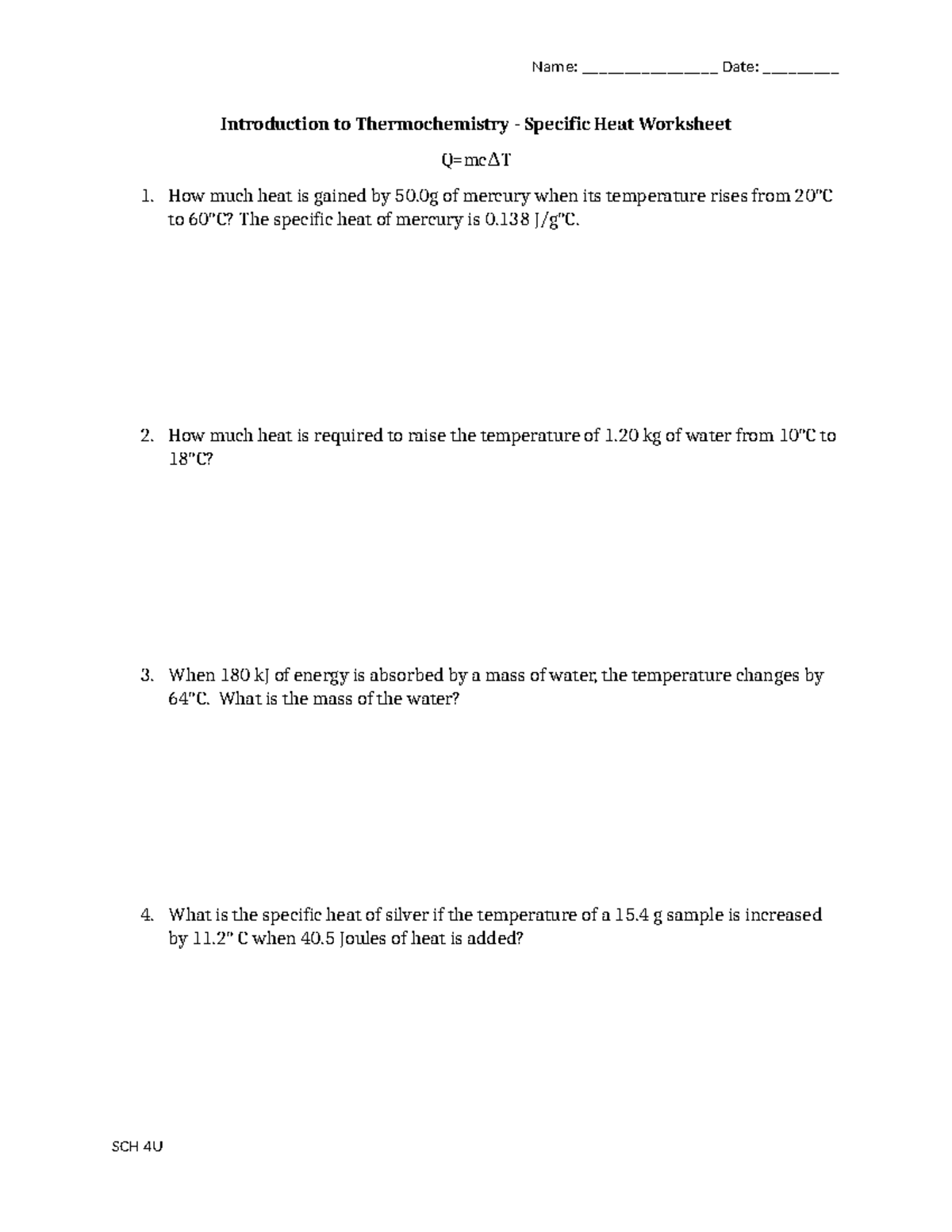 4b - Introduction to Thermochemistry problems - Name ...