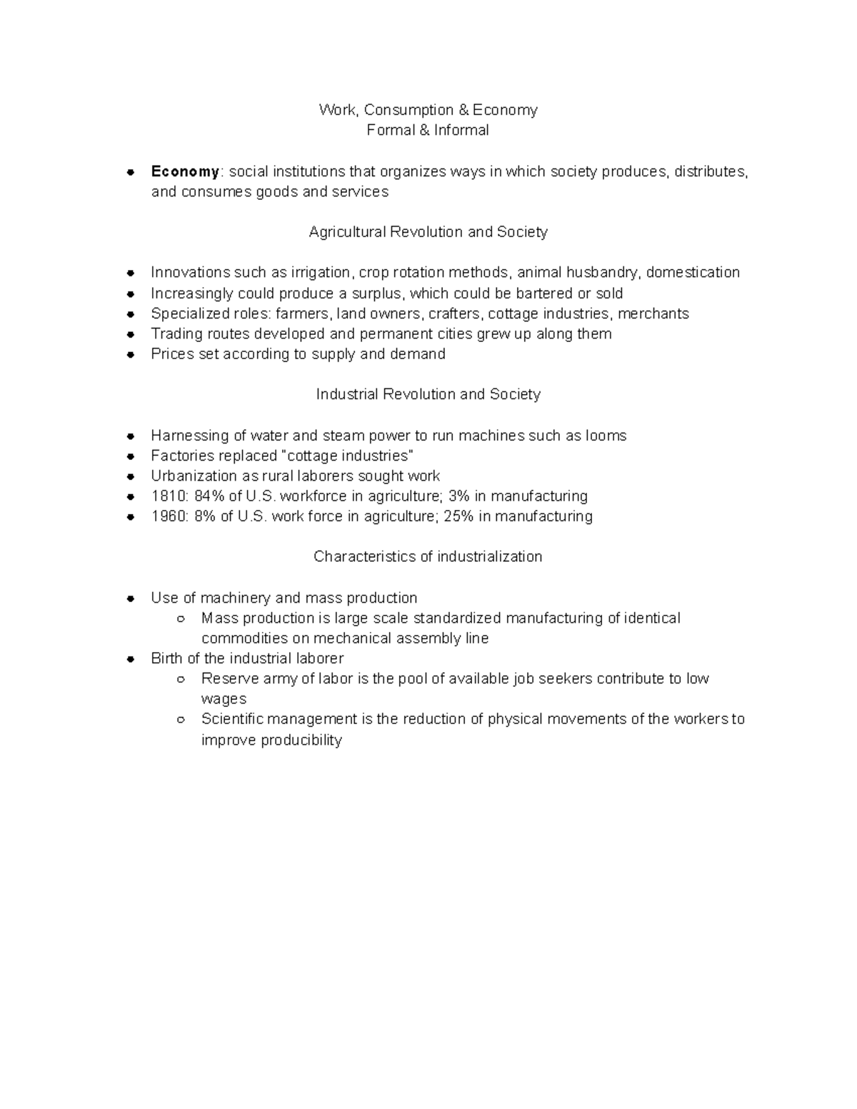 Sociology Notes - Work, Consumption & Economy Formal & Informal Economy ...