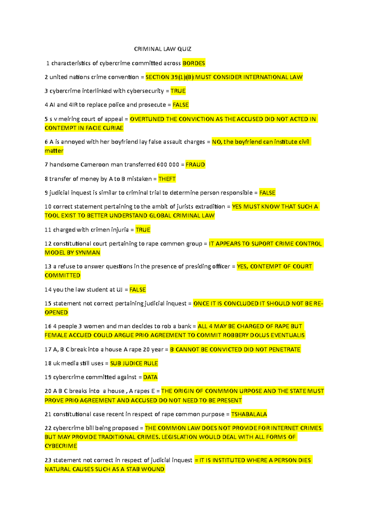 Criminal LAW QUIZ - Class quiz - CRIMINAL LAW QUIZ 1 characteristics of ...